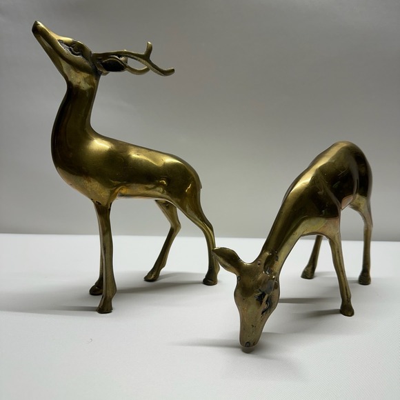 Accents | Vintage Mcm 195s Solid Brass Deer Figurines Set Standing Buck ...